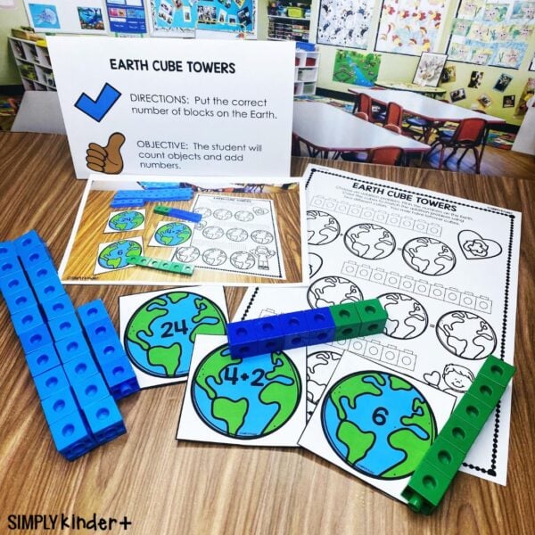 Earth Counting Cube Towers: Math Center, Fourth Quarter - Simply Kinder ...