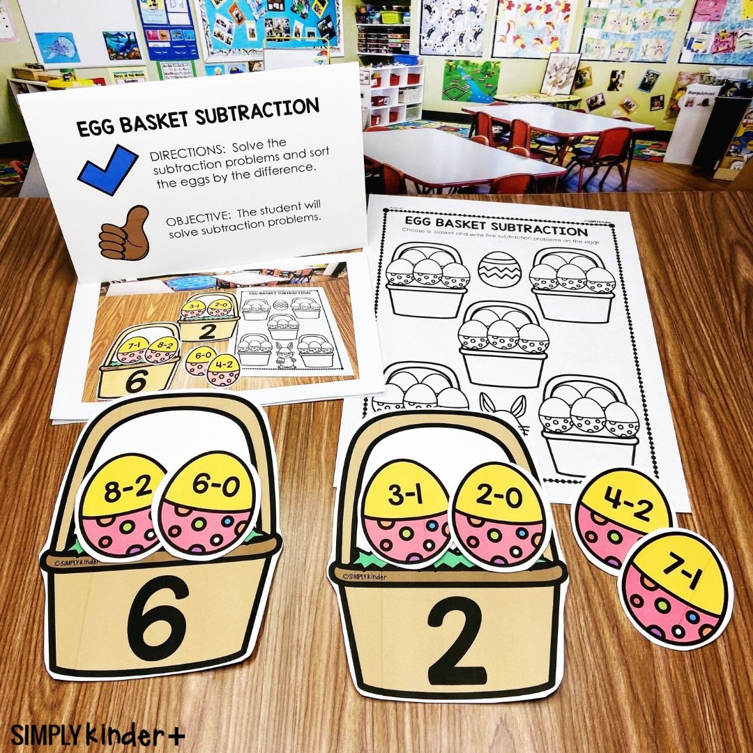 Egg Basket Subtraction: Math Center, Fourth Quarter - Simply Kinder ...
