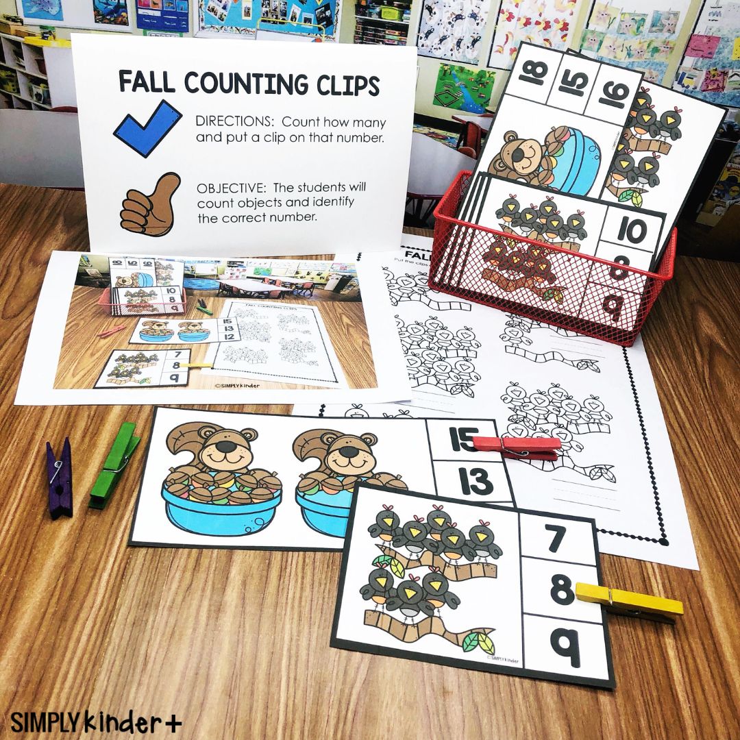 Fall Counting Clip Cards: Math Center, First Quarter - Simply Kinder ...