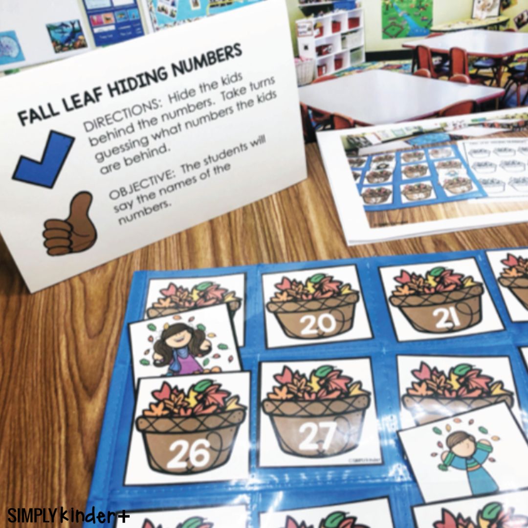 Fall Leaves Hiding Numbers: Math Center, First Quarter - Simply Kinder Plus