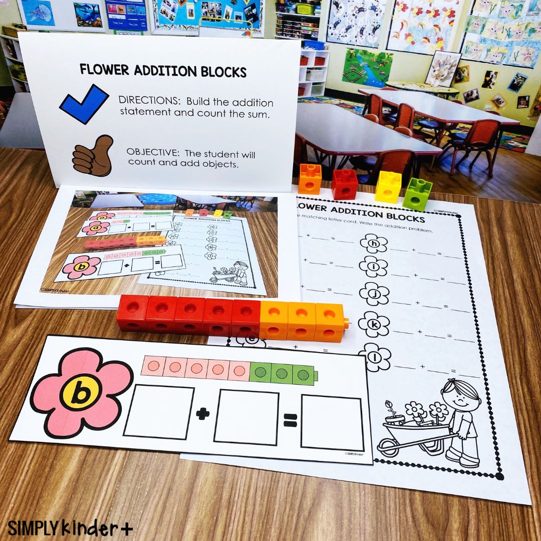 Flower Addition Blocks: Math Center, Fourth Quarter - Simply Kinder Plus