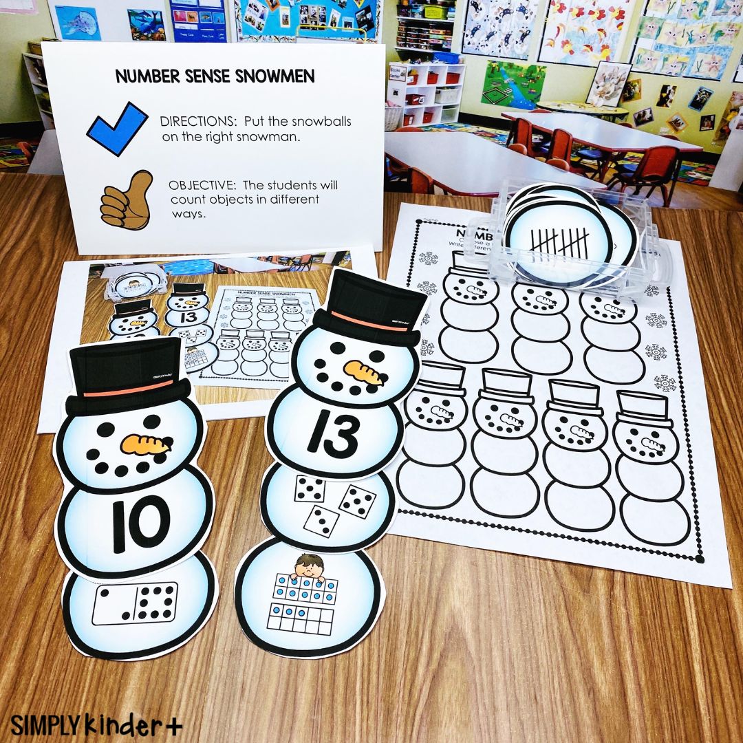 Number Sense Snowmen: Math Center, Third Quarter - Simply Kinder Plus