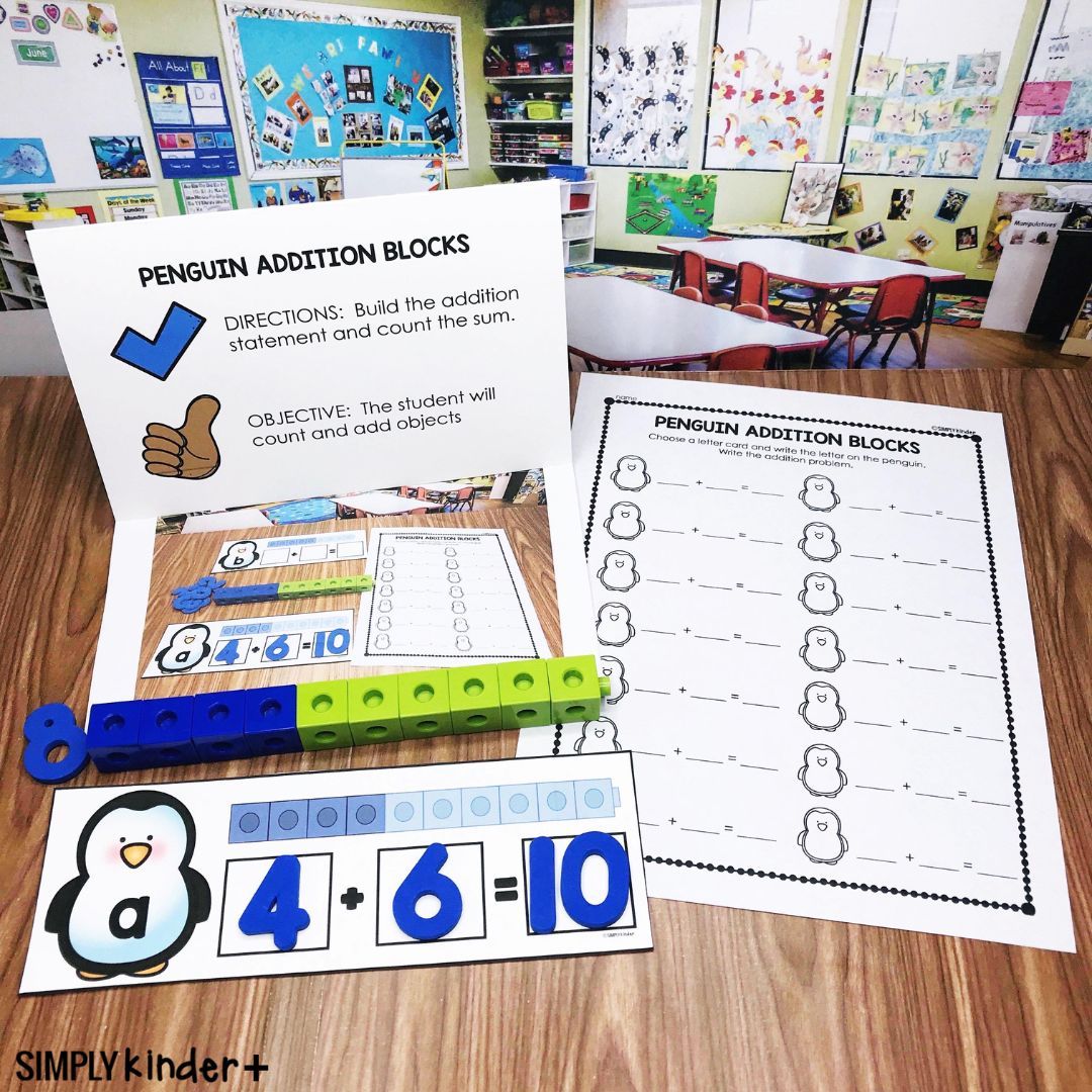 Penguin Addition Blocks: Math Center, Third Quarter - Simply Kinder Plus