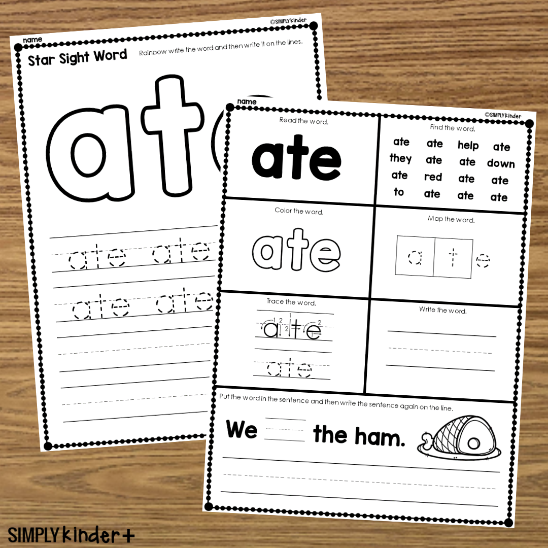 Ate - Sight Word Printable Activities - Simply Kinder + Printable ...