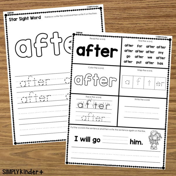 After - Sight Word Printable Activities - Simply Kinder + Printable ...