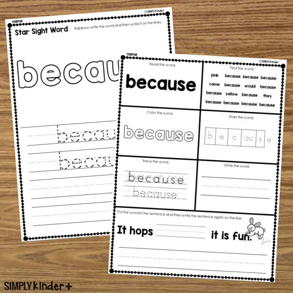Because - Sight Word Printable Activities - Simply Kinder + Printable ...