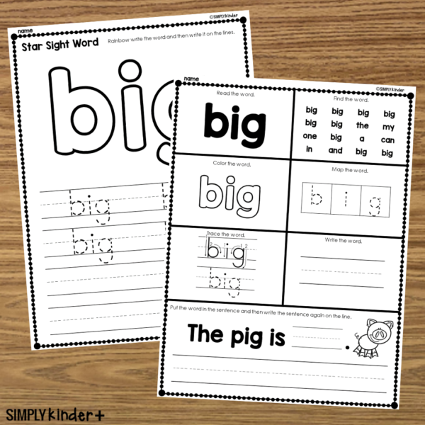 Big - Sight Word Printable Activities - Simply Kinder + Printable ...