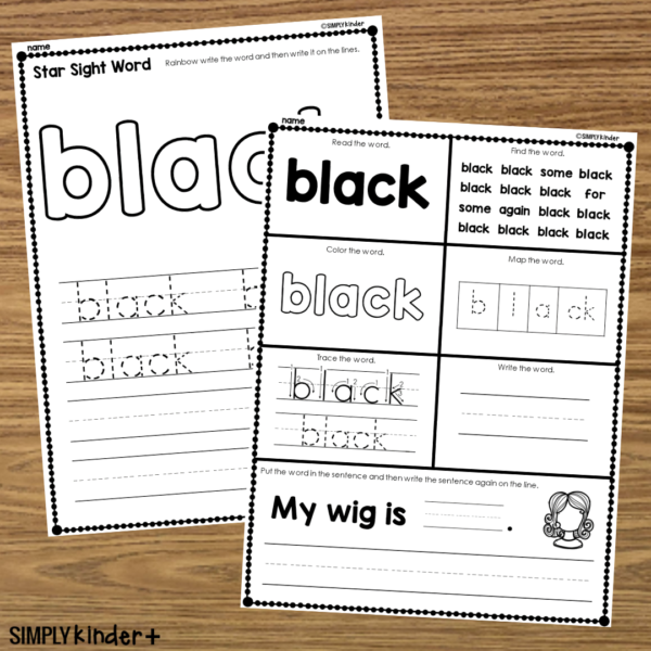 Black - Sight Word Printable Activities - Simply Kinder + Printable ...