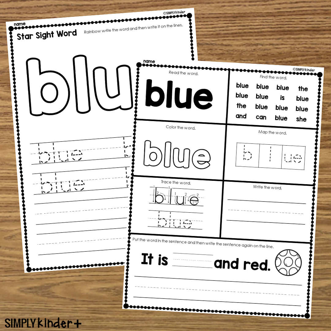 Blue - Sight Word Printable Activities - Simply Kinder + Printable ...