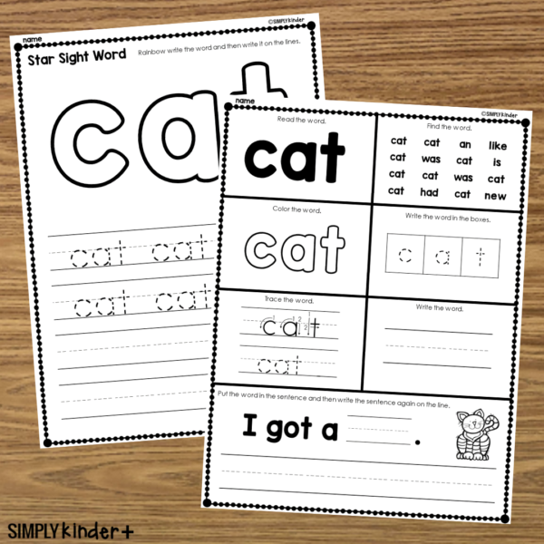 Cat - Sight Word Printable Activities - Simply Kinder + Printable ...