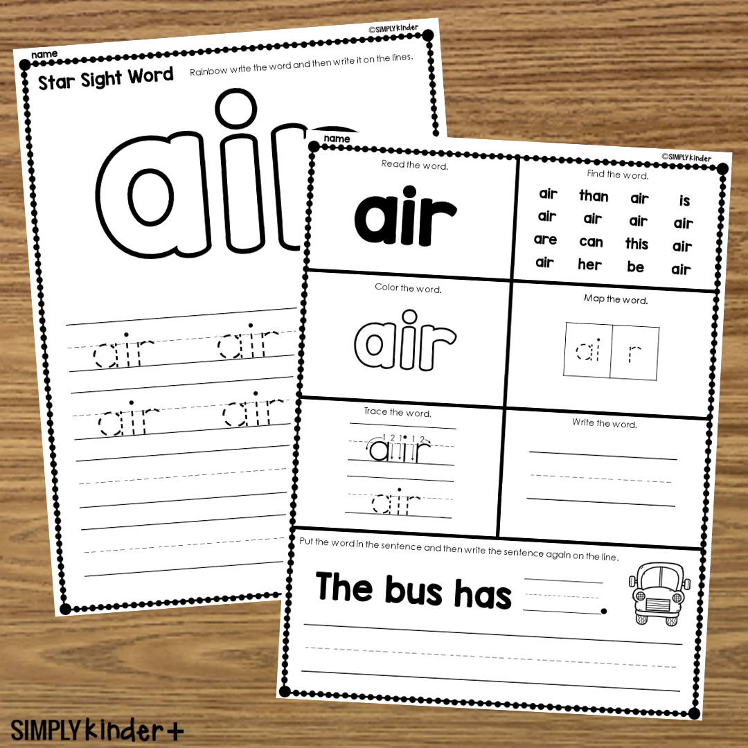 Air - Sight Word Printable Activities - Simply Kinder + Printable ...