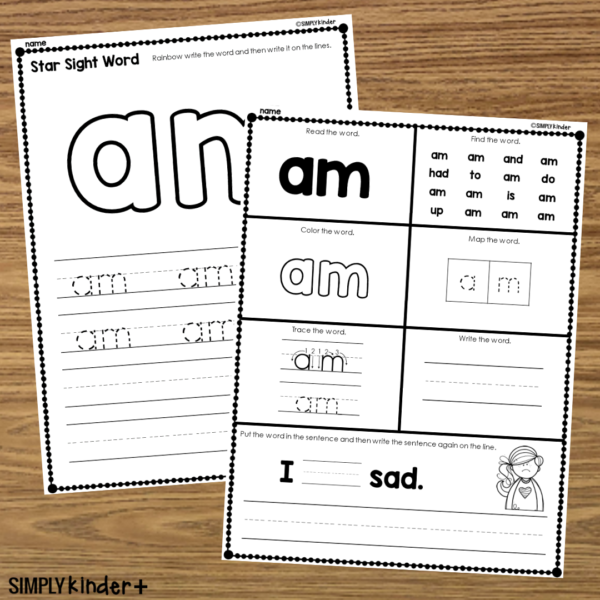 Am - Sight Word Printable Activities - Simply Kinder + Printable Membership