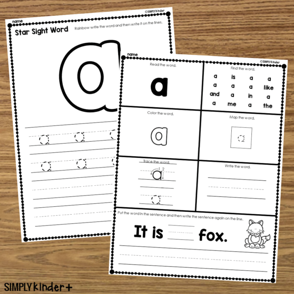 A - Sight Word Printable Activities - Simply Kinder + Printable Membership