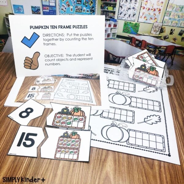 Pumpkin Ten Frame Puzzles: Math Center, Second Quarter - Simply Kinder ...