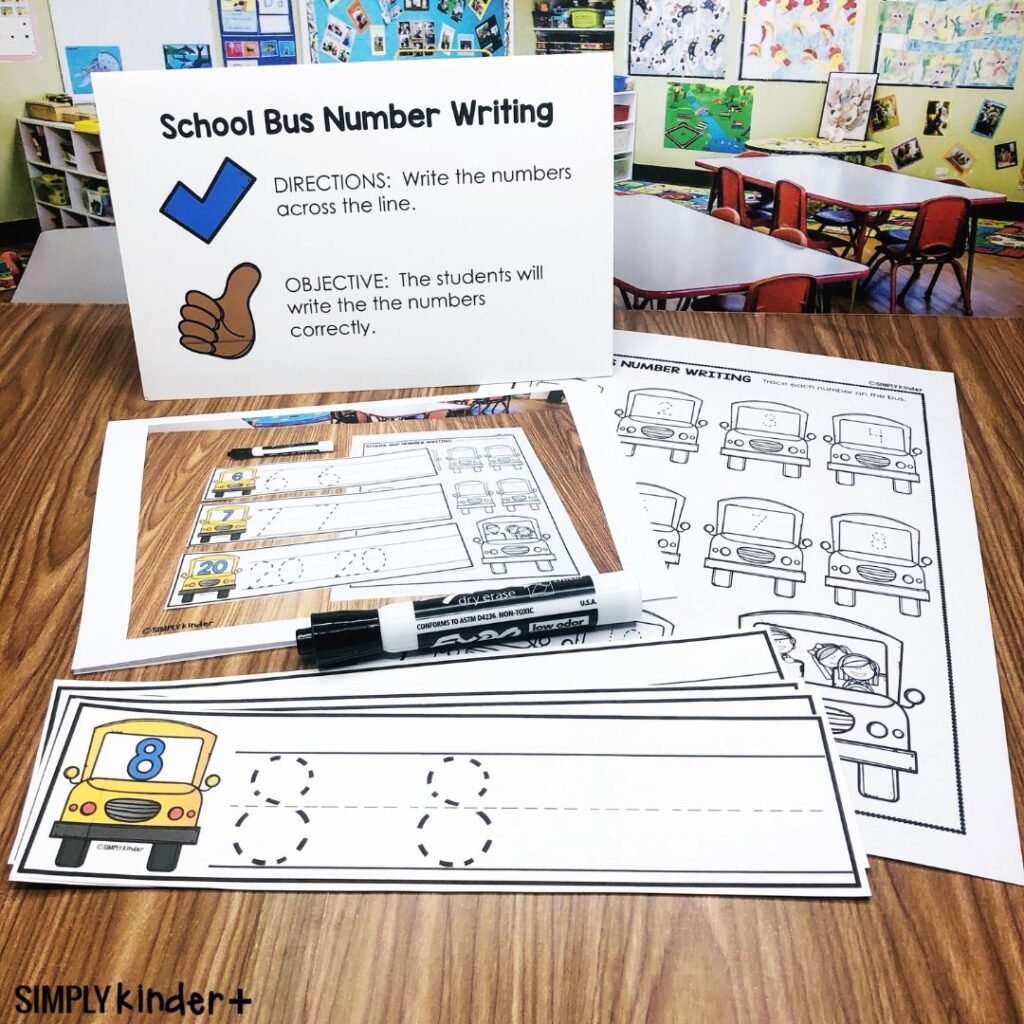School Bus Writing Cards: Math Center, First Quarter - Simply Kinder ...