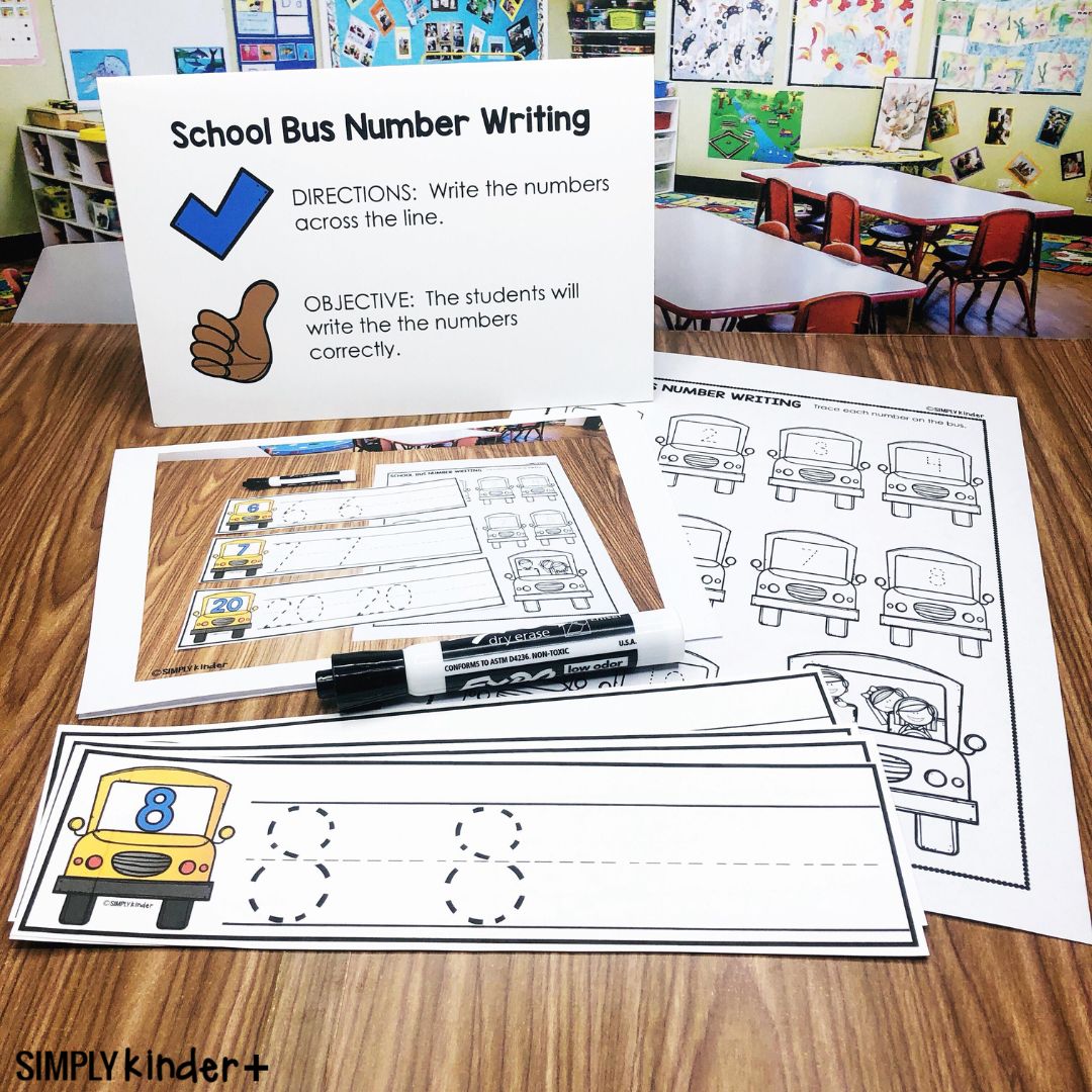 School Bus Writing Cards: Math Center, First Quarter - Simply Kinder ...