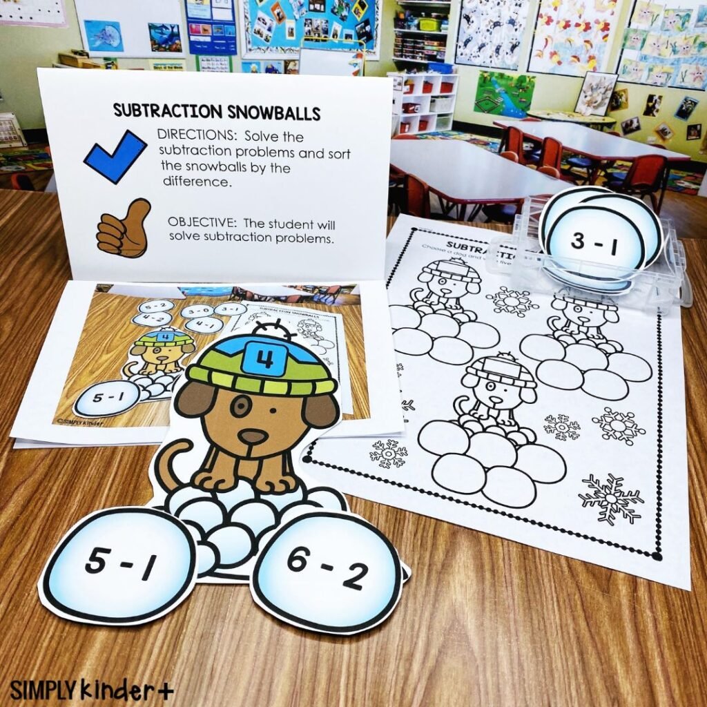 Snowball Subtraction: Math Center, Second Quarter - Simply Kinder ...