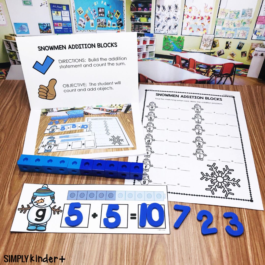 Snowmen Addition Blocks: Math Center, Third Quarter - Simply Kinder Plus