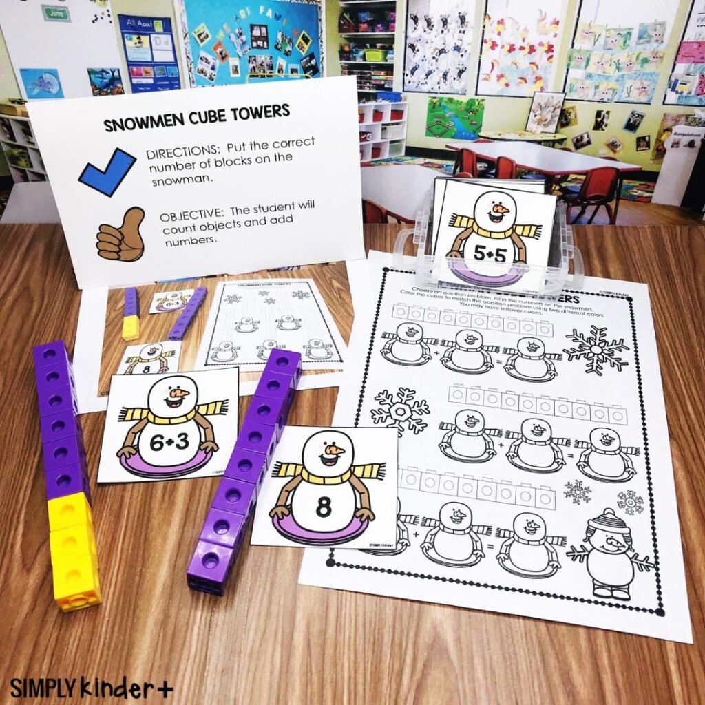 Snowmen Cube Towers: Math Center, Third Quarter - Simply Kinder ...