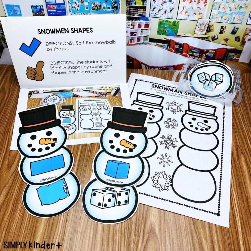 Snowmen Shapes: Math Center, Third Quarter - Simply Kinder + Printable ...