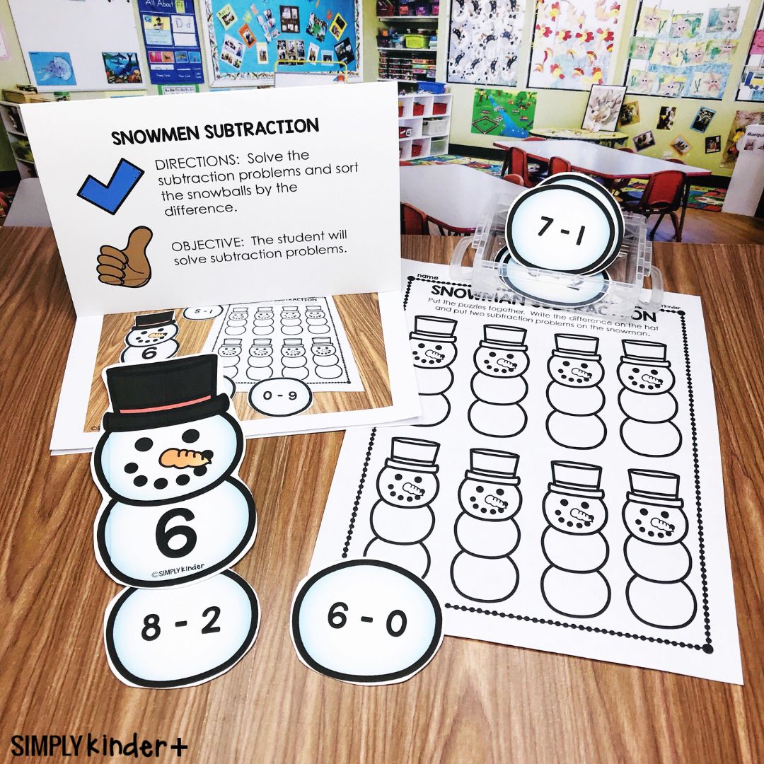 Snowmen Subtraction: Math Center, Third Quarter - Simply Kinder ...