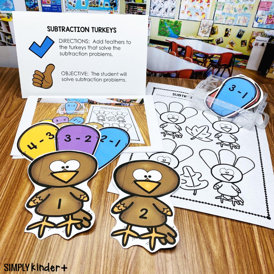 Subtraction Turkeys: Math Center, Second Quarter - Simply Kinder ...
