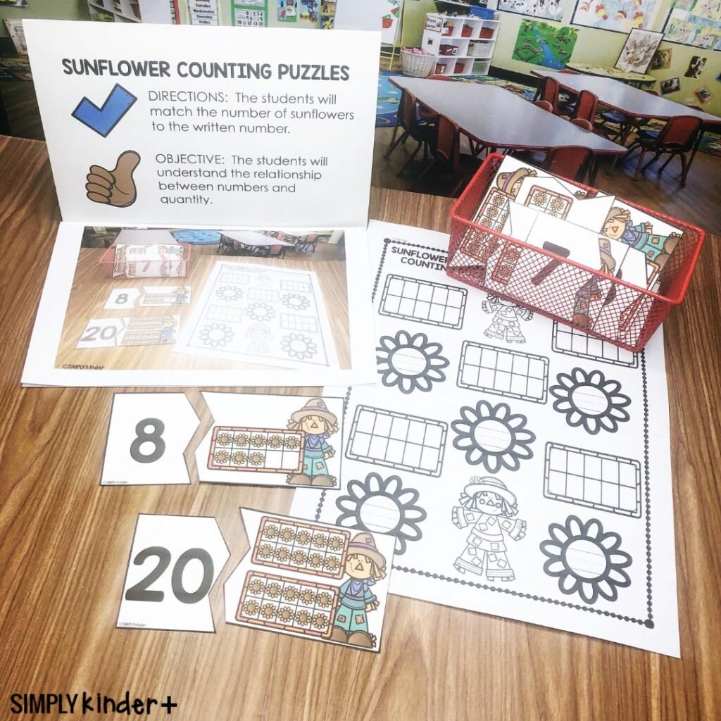 Sunflower Counting Puzzles: Math Center, First Quarter - Simply Kinder ...