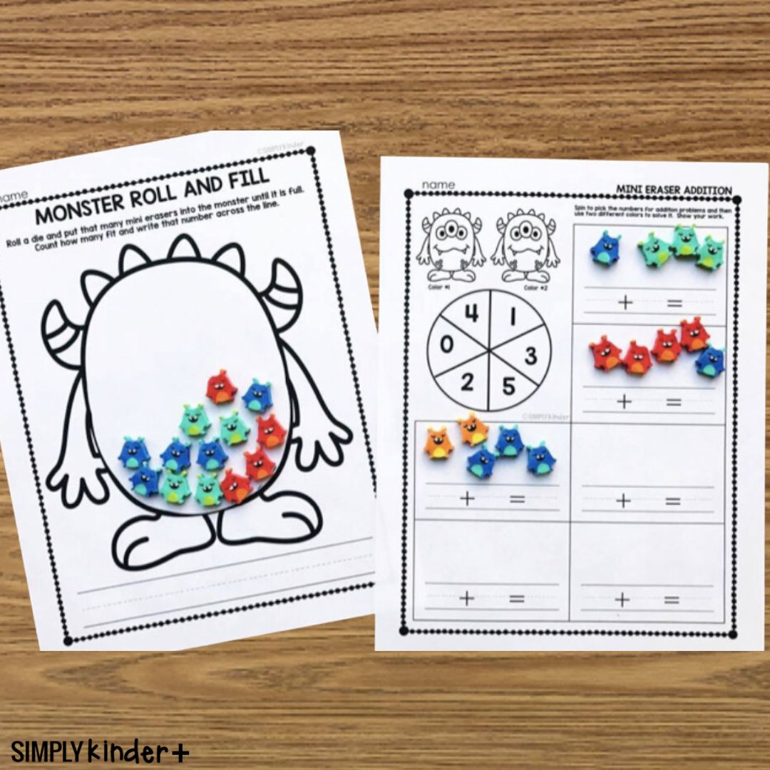 Monsters - Mini Eraser Activity Set - Simply Kinder + Printable Membership