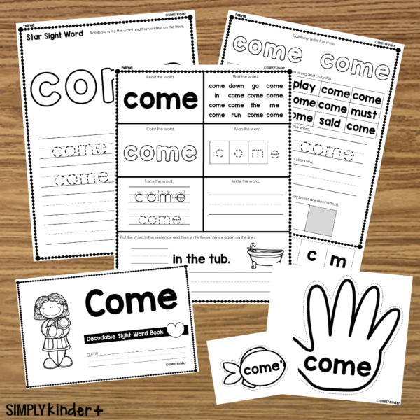 Come - Sight Word Activities - Simply Kinder + Printable Membership