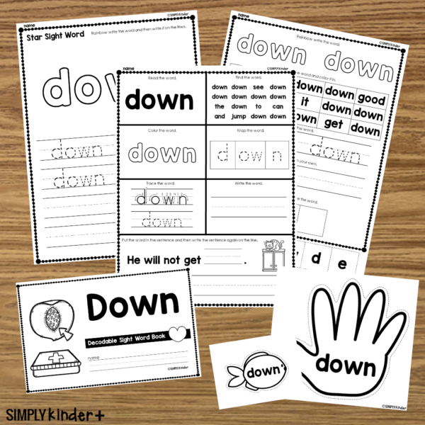 Down - Sight Word Activities - Simply Kinder + Printable Membership