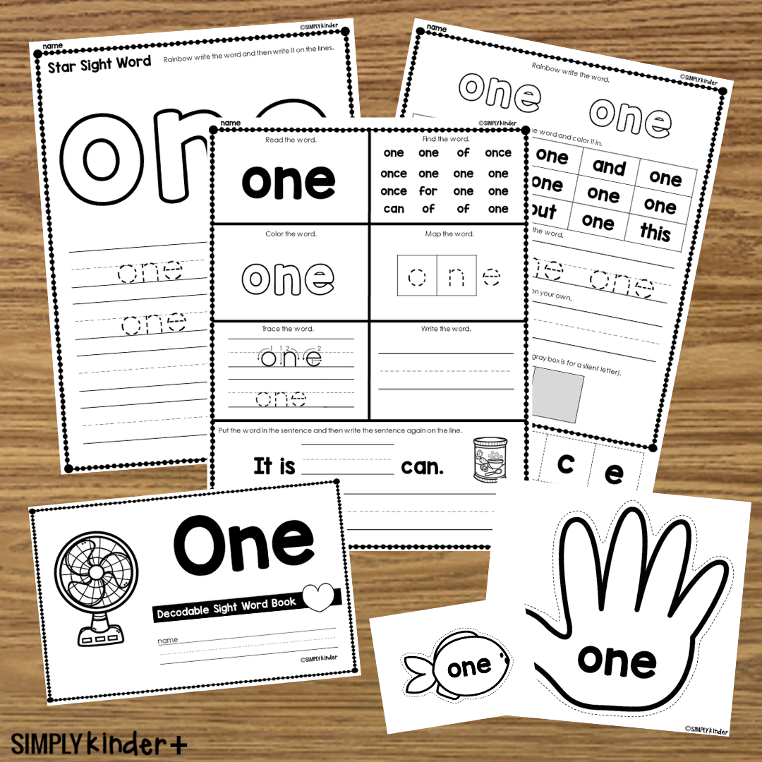 One - Sight Word Activities - Simply Kinder + Printable Membership