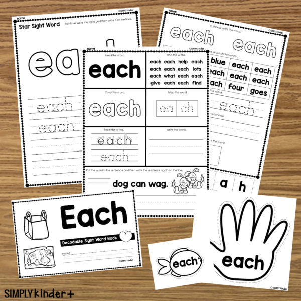 Each - Sight Word Activities - Simply Kinder + Printable Membership