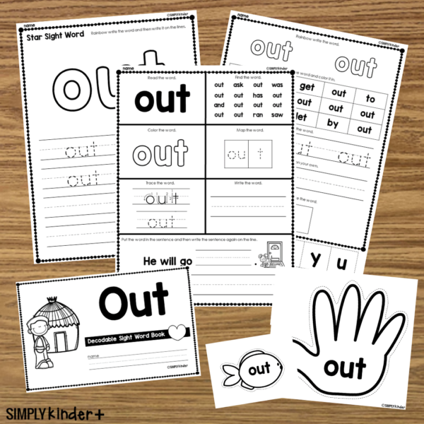 Out - Sight Word Activities - Simply Kinder + Printable Membership