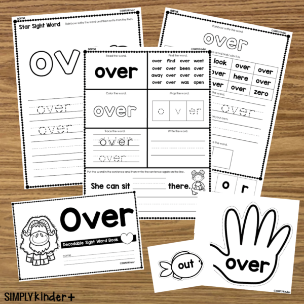 Over - Sight Word Activities - Simply Kinder + Printable Membership
