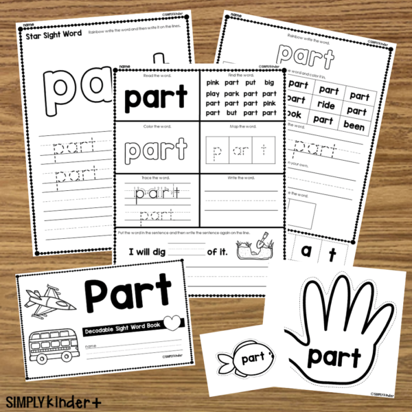 Part - Sight Word Activities - Simply Kinder + Printable Membership