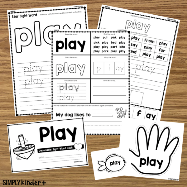 Play - Sight Word Activities - Simply Kinder + Printable Membership