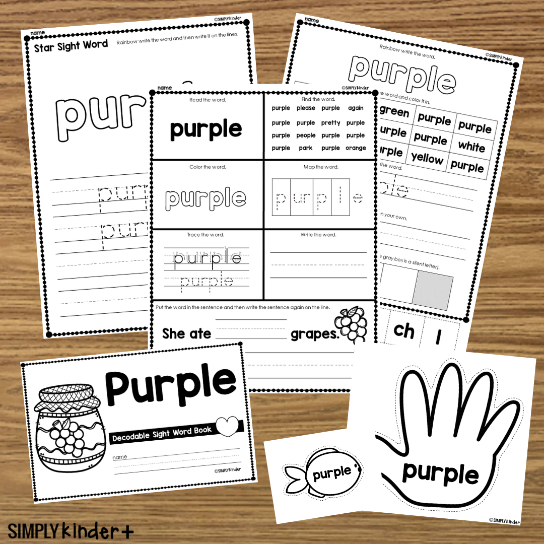 Purple - Sight Word Activities - Simply Kinder + Printable Membership