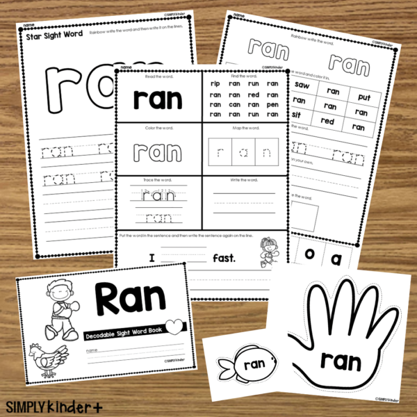 Ran - Sight Word Activities - Simply Kinder + Printable Membership