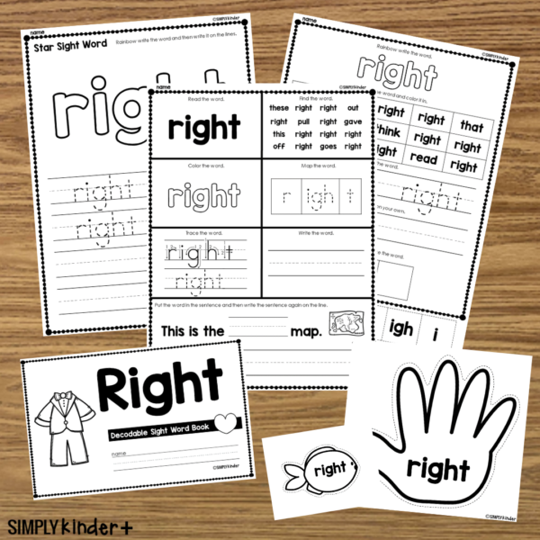 Right - Sight Word Activities - Simply Kinder + Printable Membership