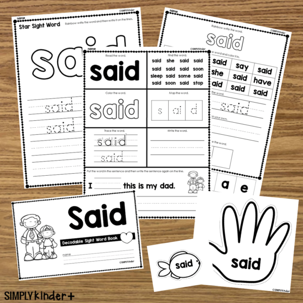Said - Sight Word Activities - Simply Kinder + Printable Membership