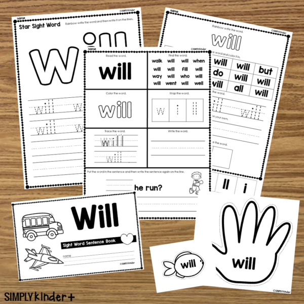 Will - Sight Word Activities - Simply Kinder + Printable Membership