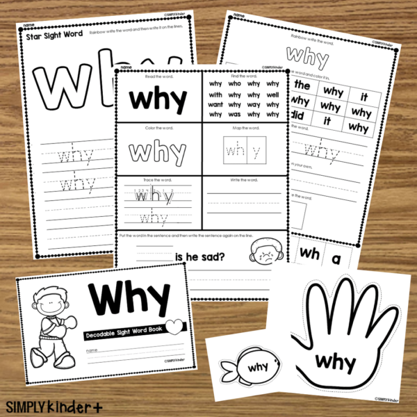 Why - Sight Word Activities - Simply Kinder + Printable Membership