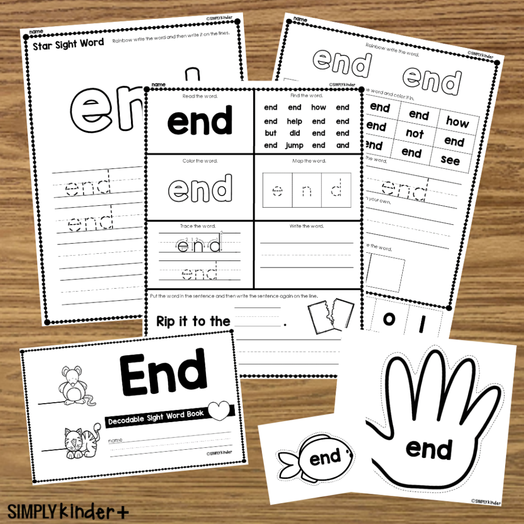 End - Sight Word Activities - Simply Kinder + Printable Membership