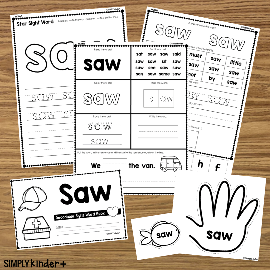 Saw - Sight Word Activities - Simply Kinder + Printable Membership