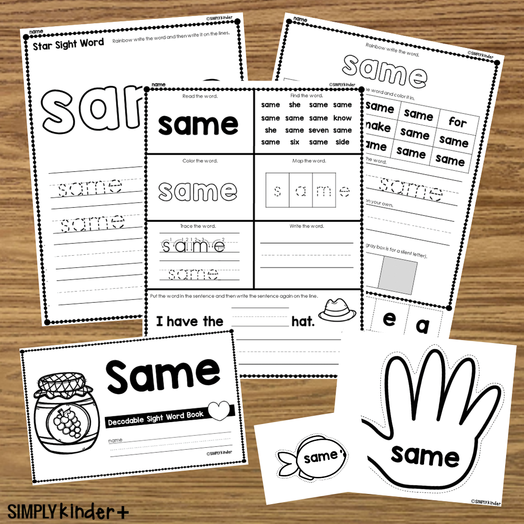 Same - Sight Word Activities - Simply Kinder + Printable Membership