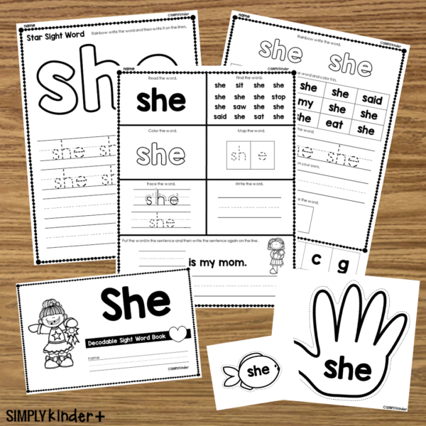 She - Sight Word Activities - Simply Kinder + Printable Membership