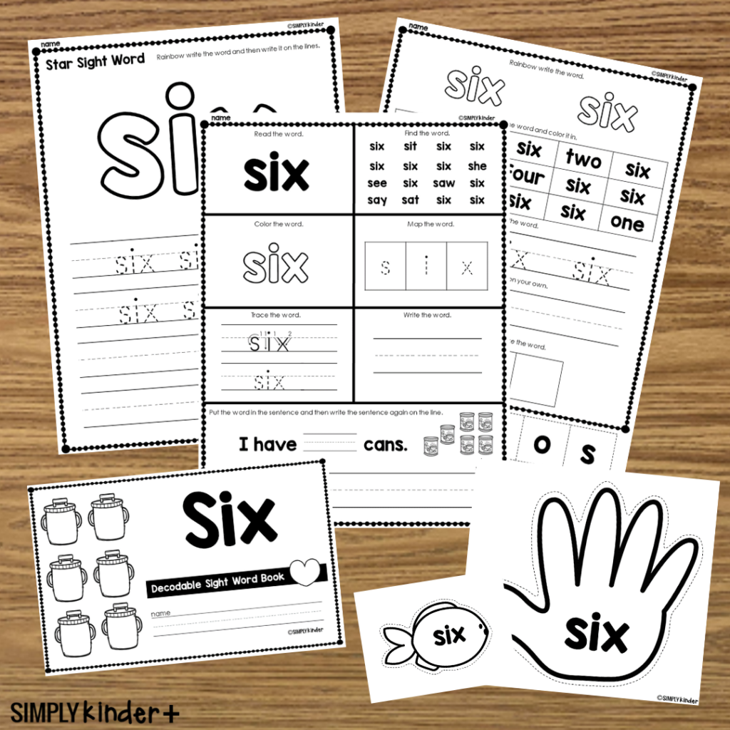 Six - Sight Word Activities - Simply Kinder Plus