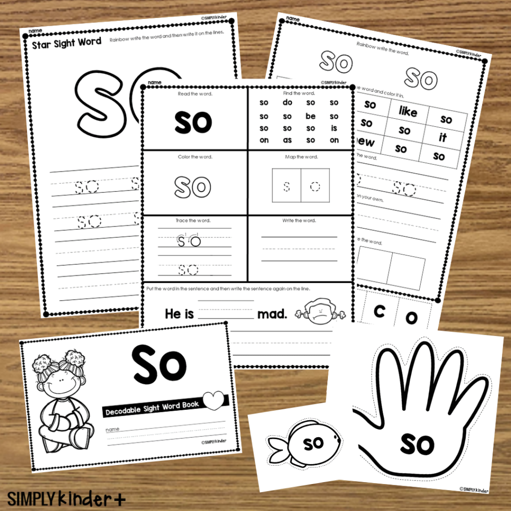 So - Sight Word Activities - Simply Kinder + Printable Membership