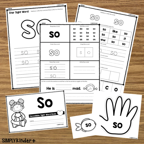 So - Sight Word Activities - Simply Kinder + Printable Membership