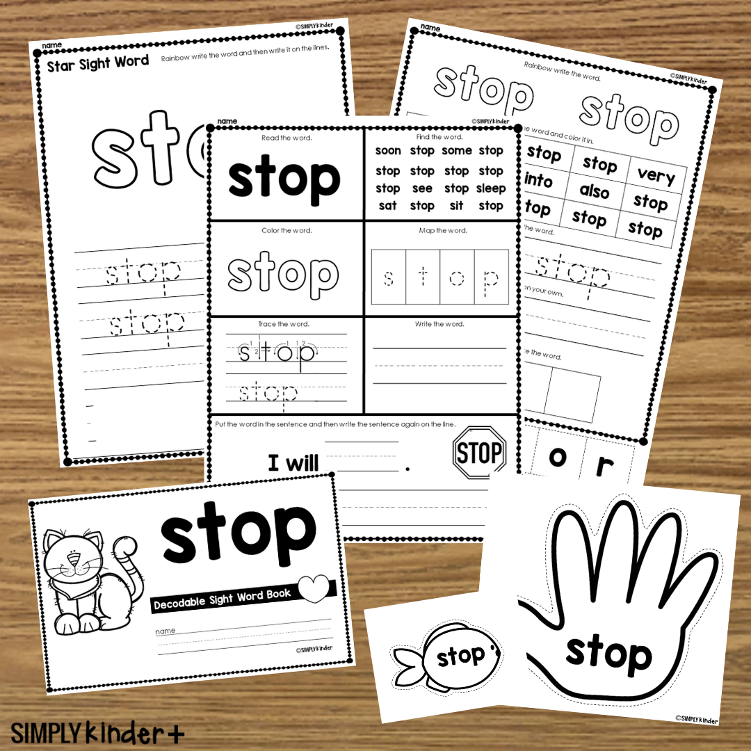 Stop - Sight Word Activities - Simply Kinder + Printable Membership